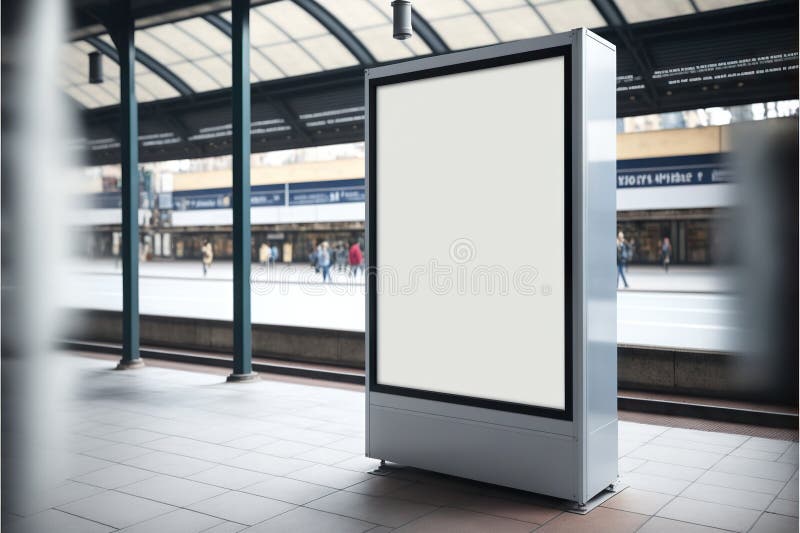 Vertical Small Blank Billboard Mockup Standing on Platform of Station ...