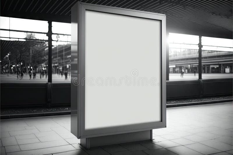 Vertical Small Blank Billboard Mockup Standing on Platform of Station ...