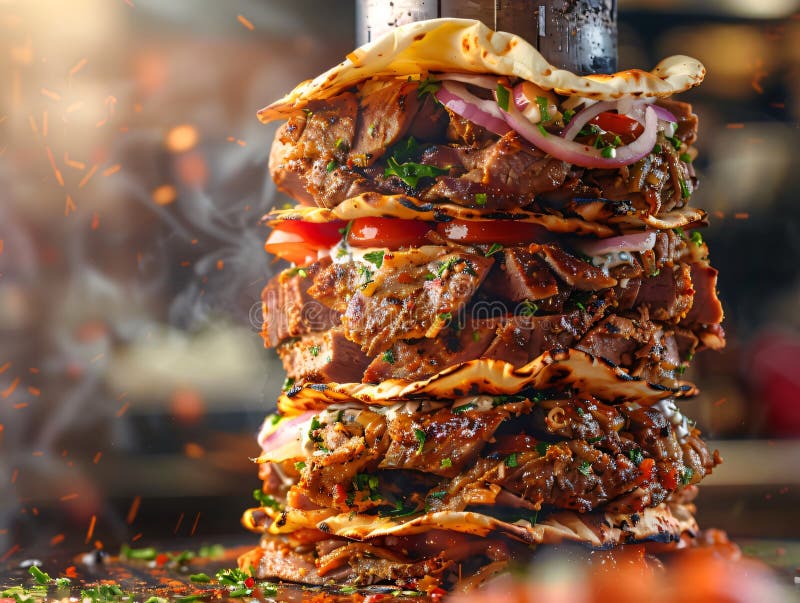 Vertical Spit Shawarma Layers Marinated Meat Stock Photos - Free ...