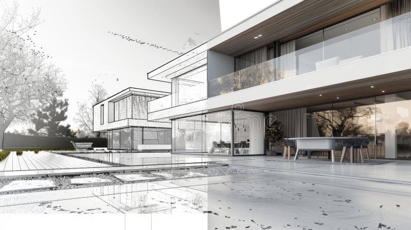 Vertical Split Screen Rendering of Detailed Sketch and Realistic Image ...