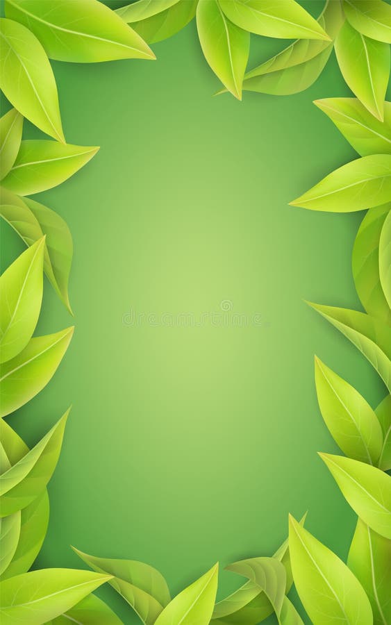Lush Green Leaves on a Green Background. Spring Poster Template. Vector ...