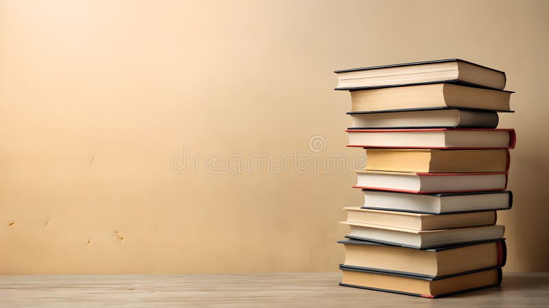 Vertical Stack of Books on a Wooden Table with a Neutral, Beige ...