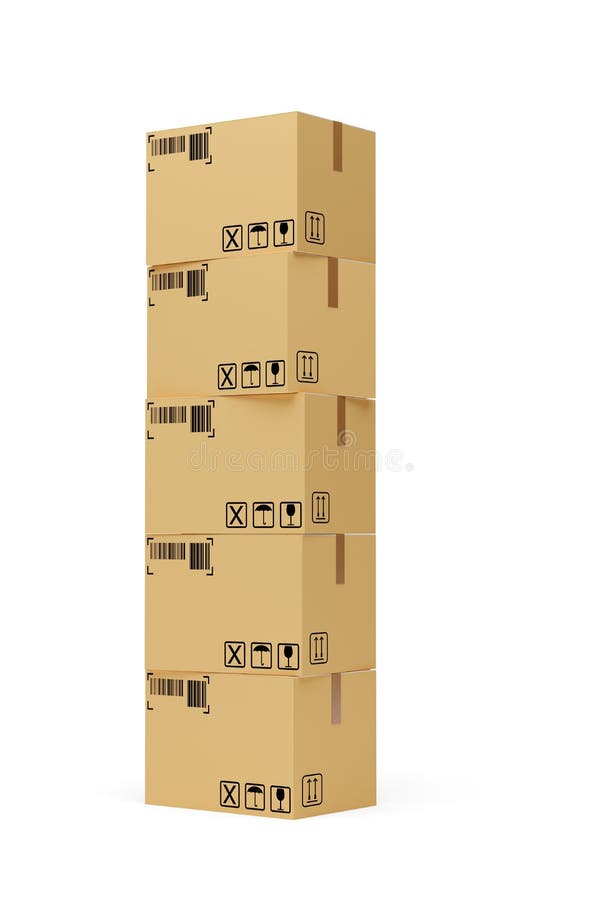 Vertical Stack of Carton Cardboard Boxes Over White Background, Freight ...