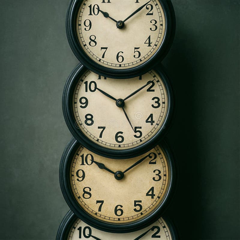 Vertical Stack of Clocks â€ Conceptual Representation of Time Passing Stock Illustration ...