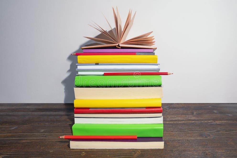 Vertical Stack of Different Multi-colored Books. Copy Space Stock Photo ...