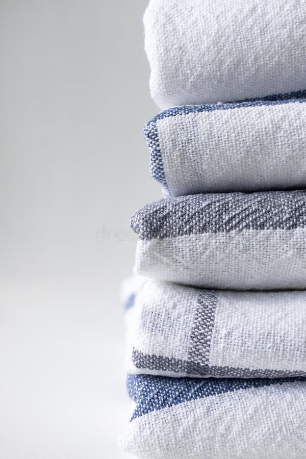 Vertical Stack of Kitchen Towels Folded with Copy Space Stock Photo ...