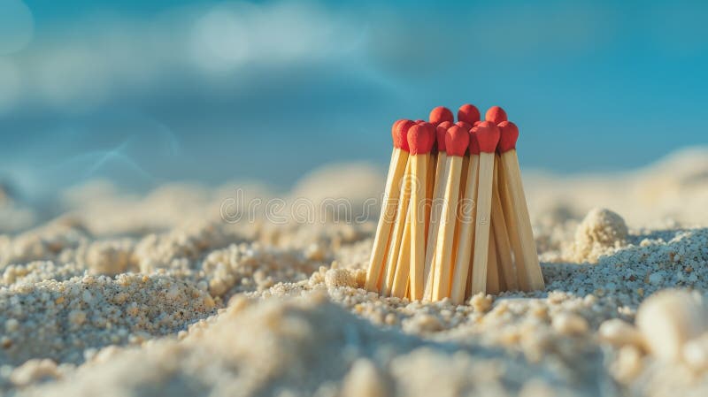 Vertical Stack of Matches on a Sandy Beach Stock Image - Image of peace ...