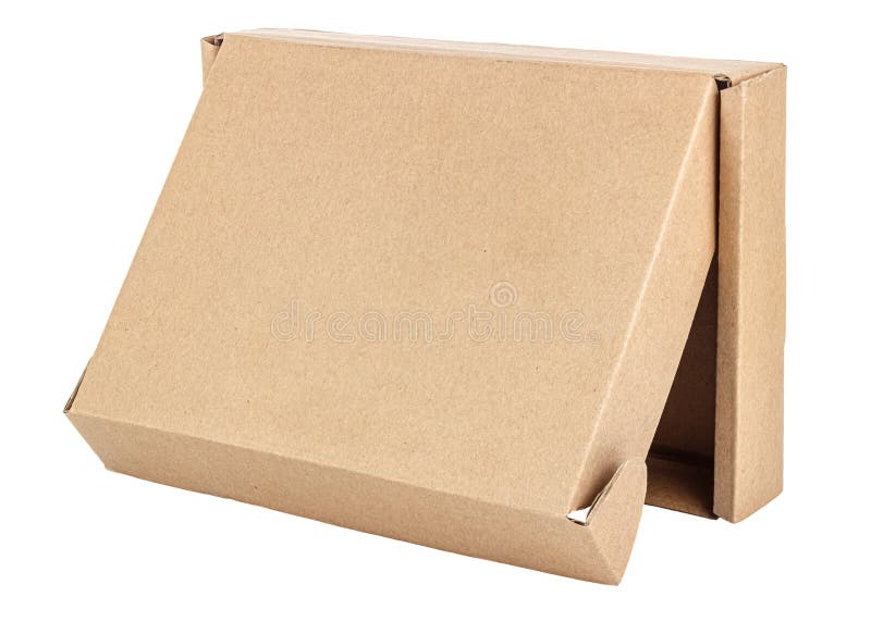 Vertical Standing on Front Side Open Flat Brown Carton Box Isolated on ...