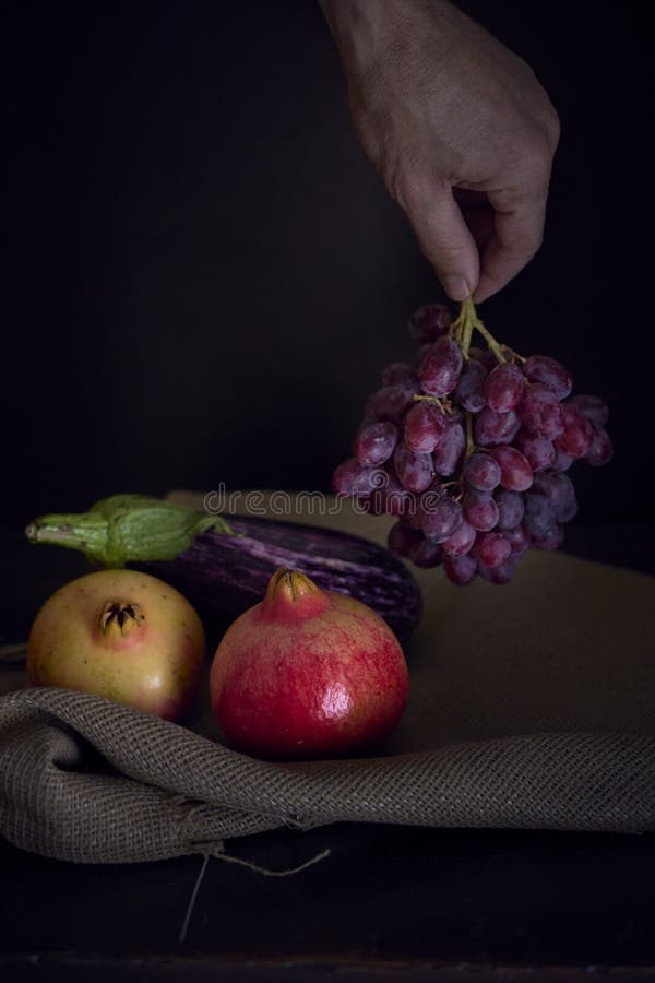Vertical Still Life, Autumn Paint Crop Festival. Striped Pumpkin Crown ...
