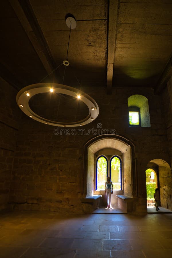 Vertical of the Stone Interior of the Gothic Royal Palace of Olite in ...