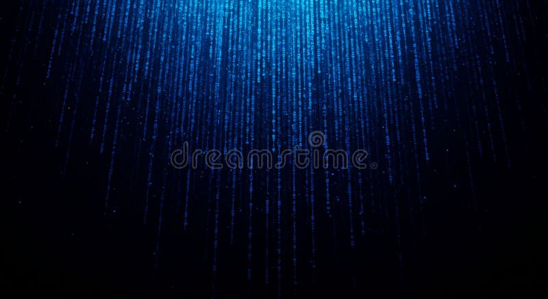 Vertical Streams of Blue Digital Binary Code Descend in Parallel Lines Against a Dark Stock ...