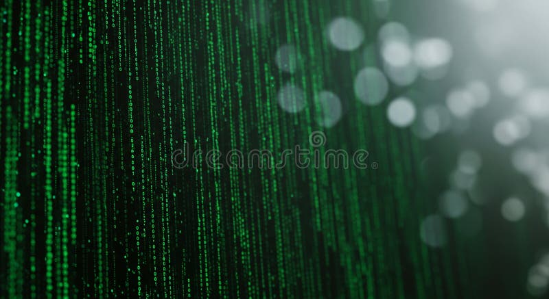 Vertical Streams of Green Binary Code Cascade Down a Dark Background ...