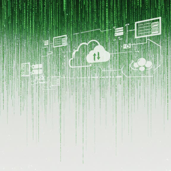 Vertical Streams of Green Binary Code Cascade Downwards Against a White Backdrop, Stock ...