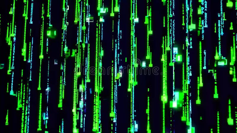 Green Digital Code Streams Vertically, Black Screen Representing Data Future Cyber Technology ...