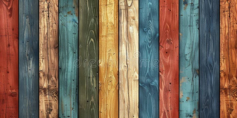 Colorful Weathered Wooden Planks Arranged Vertically in a Rustic ...
