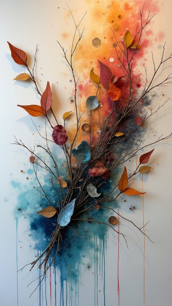 Vertical Structure of Colored Leaves and Splatter Creating Upward ...