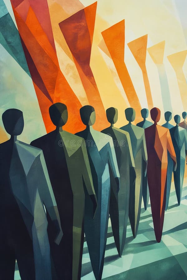 Vertical Stylish Illustration of a Group of Abstract Human Figures ...