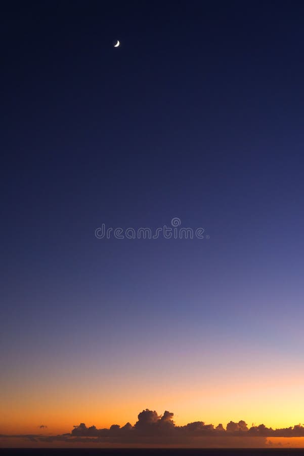 Vertical Sunset Sky Gradient Blue To Orange, a Crescent Moon, and ...