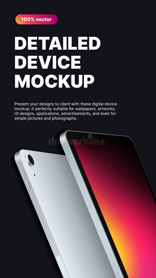 Vertical Tablet Mockup. White Device with Gradient Screen Stock Vector ...