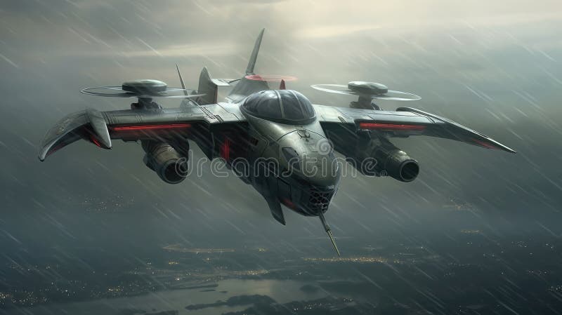 Vertical Takeoff and Landing Vtol Aircraft in a Storm. Generative AI ...