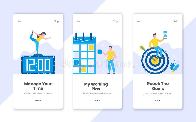 3 Vertical Time Management Banners Set with Work Time Planning Flat ...