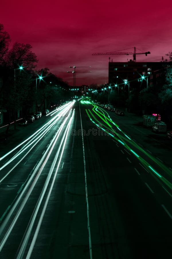 Vertical Timelapse Shot of Traffic Lights on a Street at Night Stock ...