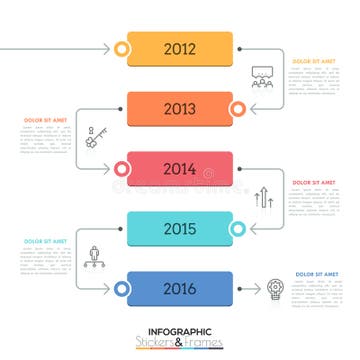 Vertical Timeline. Year Indication Inside Five Rectangular Elements ...