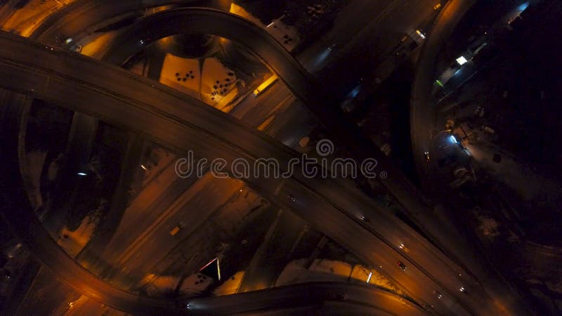 Vertical Top Down Aerial View of Traffic on Freeway Interchange at ...