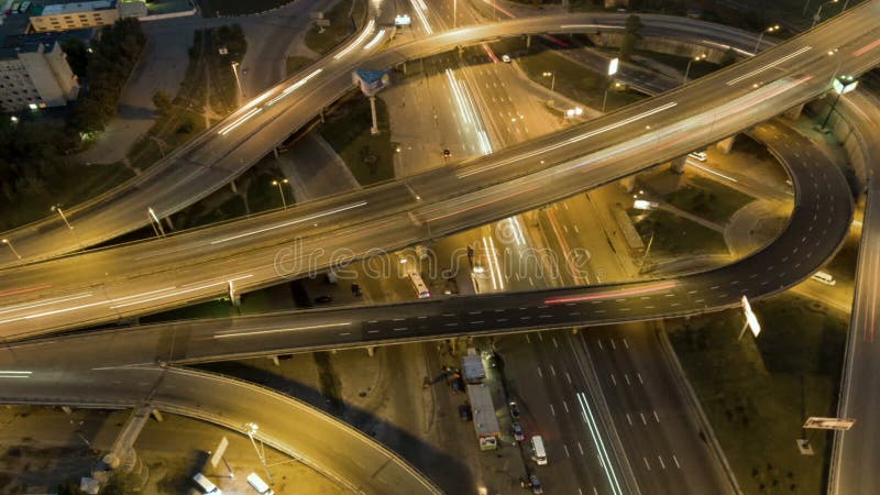 Vertical Top Down Aerial View of Traffic on Freeway Interchange at ...