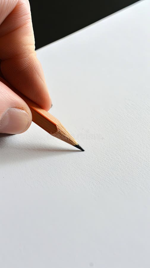 Vertical Top Down View of Hand Holding Pen Drawing on White Paper Stock ...