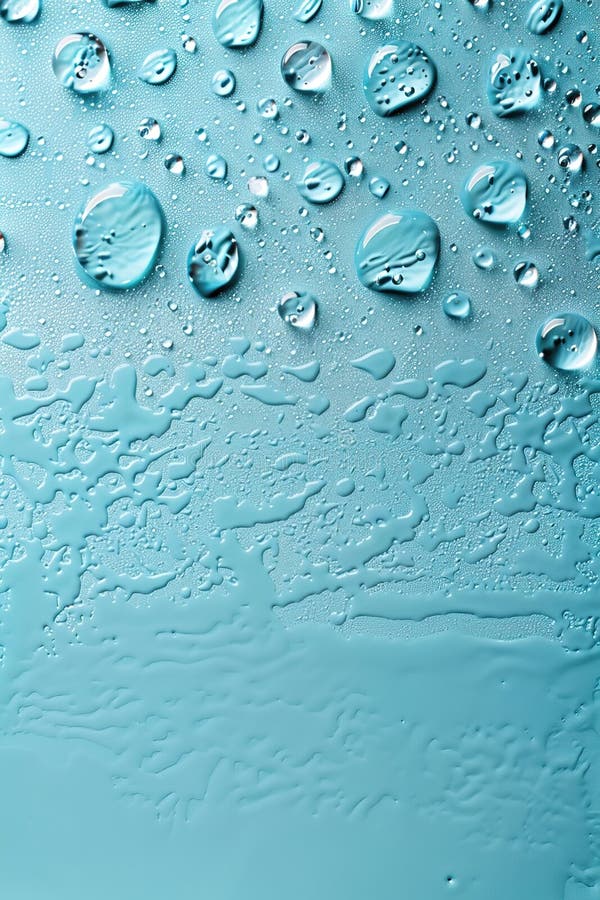 Vertical Top View Abstract Background Closeup of Water Drops on Blue ...