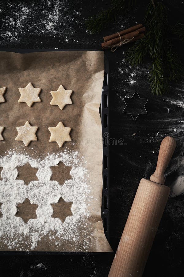 Vertical Top View of Baking Tray with Cookies on Table Stock Image ...