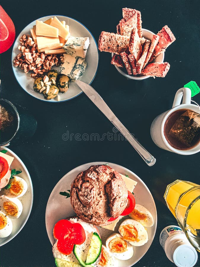 Vertical Top View of a Breakfast Table Full of Healthy Food Stock Image ...