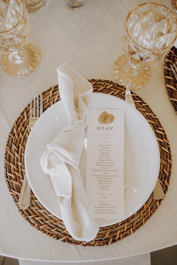 Vertical Top View of a Custom Small Menu on a Plate with a Folded ...