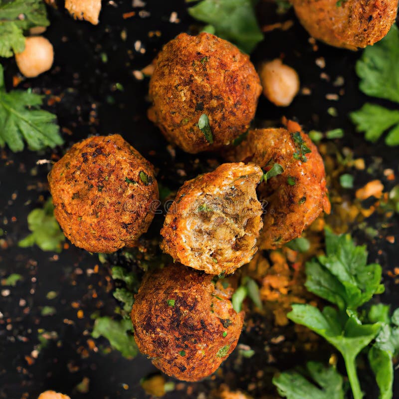 Vertical Top View of Falafel Deep Fried Dish on a Black Background ...