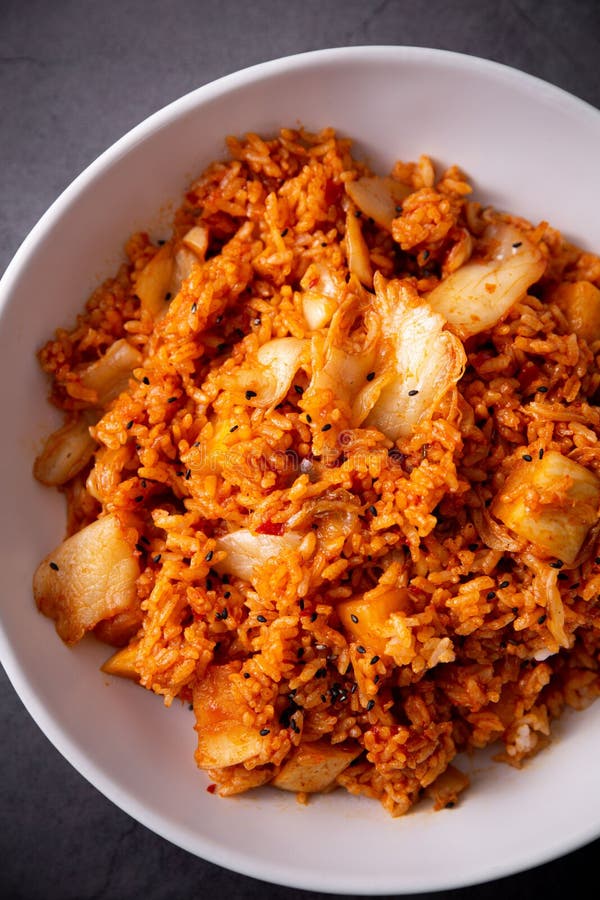 Vertical Top View of a Korean Kimchi in a White Bowl on a Gray Table ...
