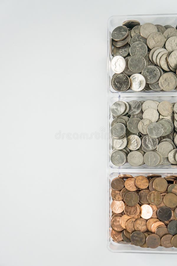 Vertical Top View of a Plastic Container Full of Coins Stock Image ...