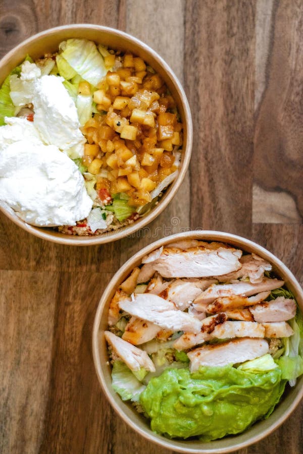 Vertical Top View of the Poke Bowls with Meat Stock Image - Image of ...