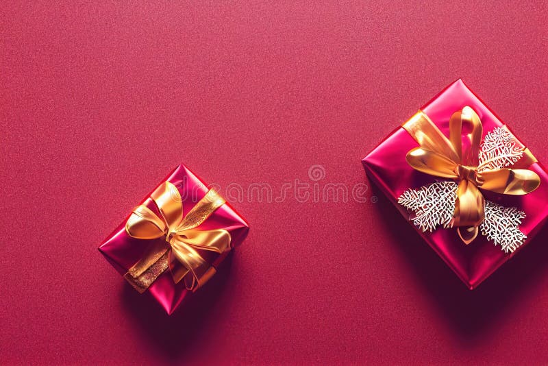 Vertical Top View of Red Christmas Presents on a Red Surface Stock ...