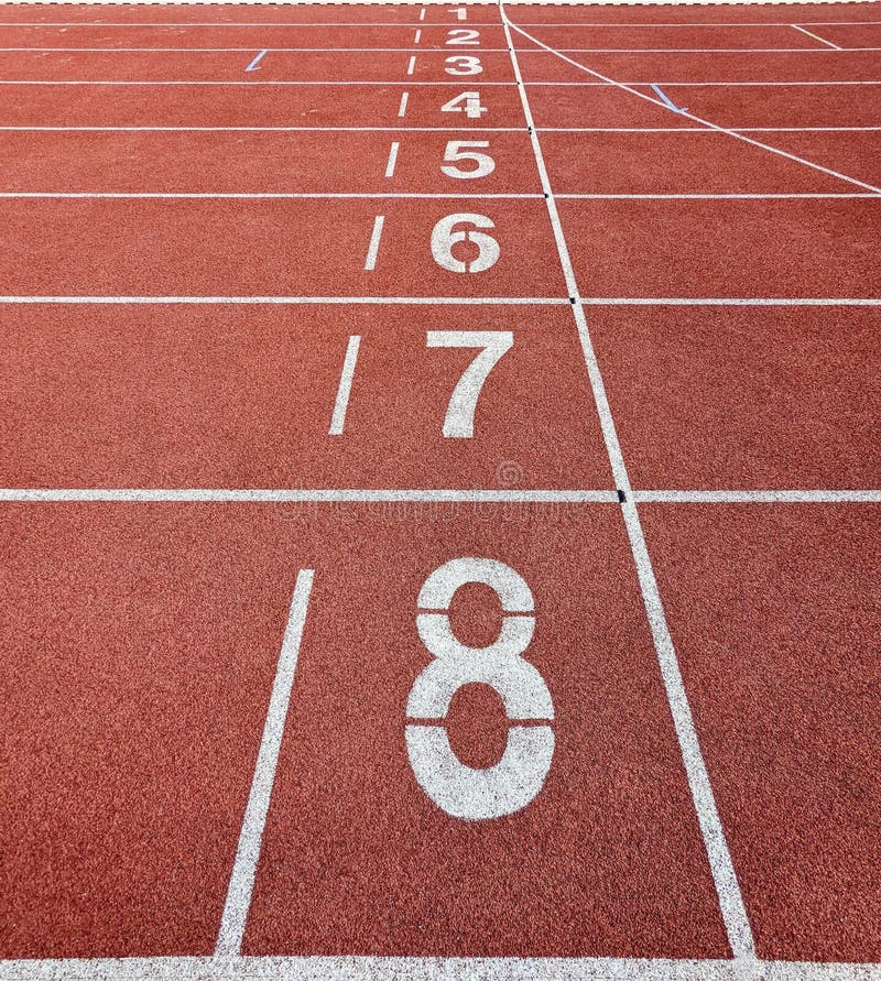 Vertical Top View of the Red Numbered Track Lane Stock Photo - Image of ...