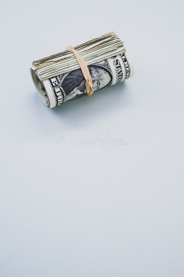 Vertical Top View Shot a Bundle of Rolled American Banknotes Isolated ...