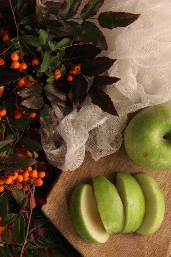 Vertical Top View of a Wooden Table with Fruit on it Stock Photo ...