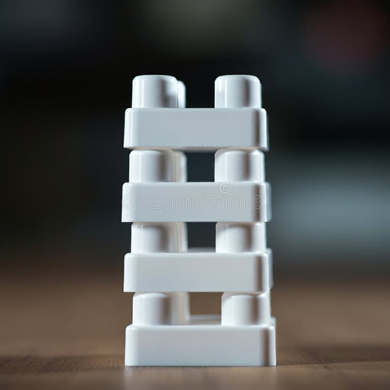 A Vertical Tower of Interlocking White Plastic Building Blocks Stands ...