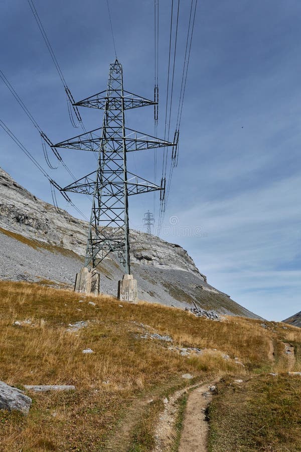 Vertical of a Transmission Tower in the Mountains Stock Image - Image ...