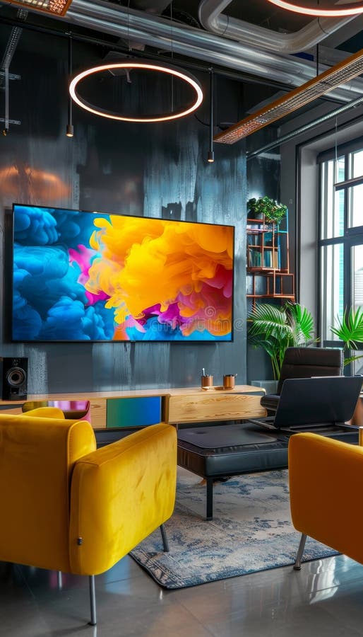 Vertical Tv Display in a Stylish, Modern Office Environment Featuring a ...