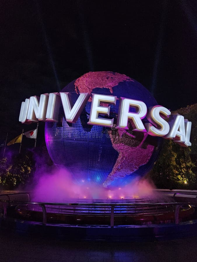 Vertical of Universal Studios Globe Illuminated at Night in Japan ...