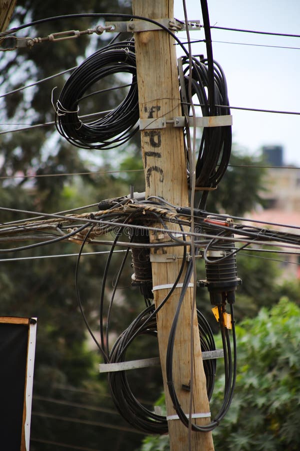 Vertical of the Utility Pole in Kenya, Nairobi with Electric Strings on ...