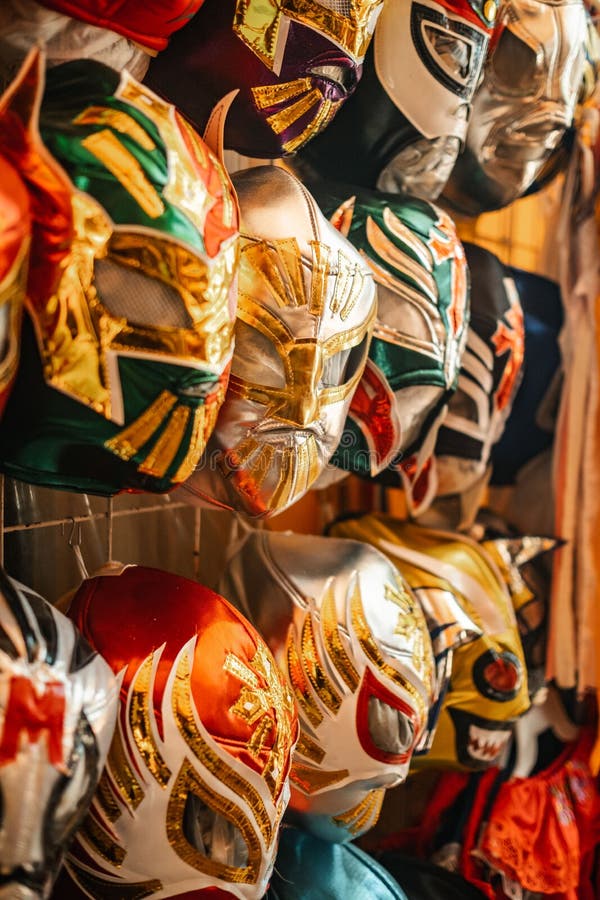 Vertical of Various Mexican Lucha Libre Masks Stock Photo - Image of ...