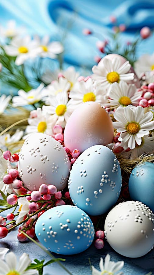 Decorated Easter Eggs Daisy Flowers Bright Colors Soft Background Stock ...