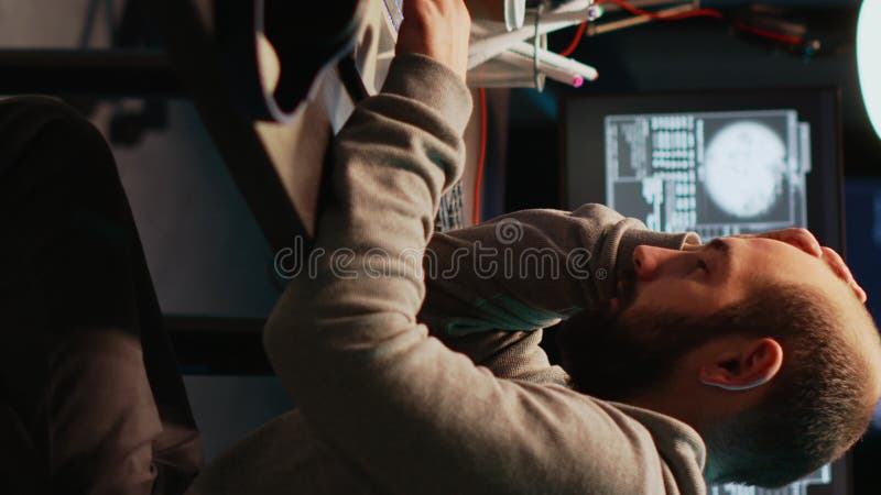 Vertical Video: App Developer Feeling Tired and Fatigued at Office Job ...